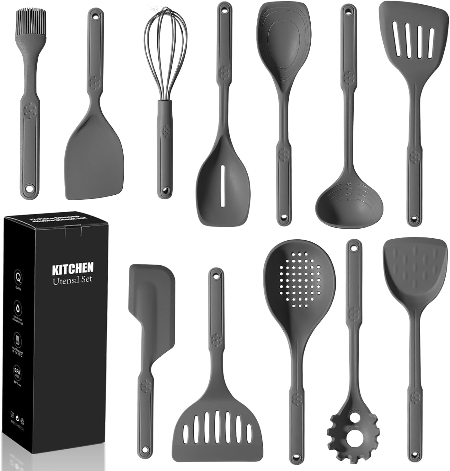Amazon.com: Zaeharee 12-Piece Gray Silicone Kitchen Utensils Set - Heat ...