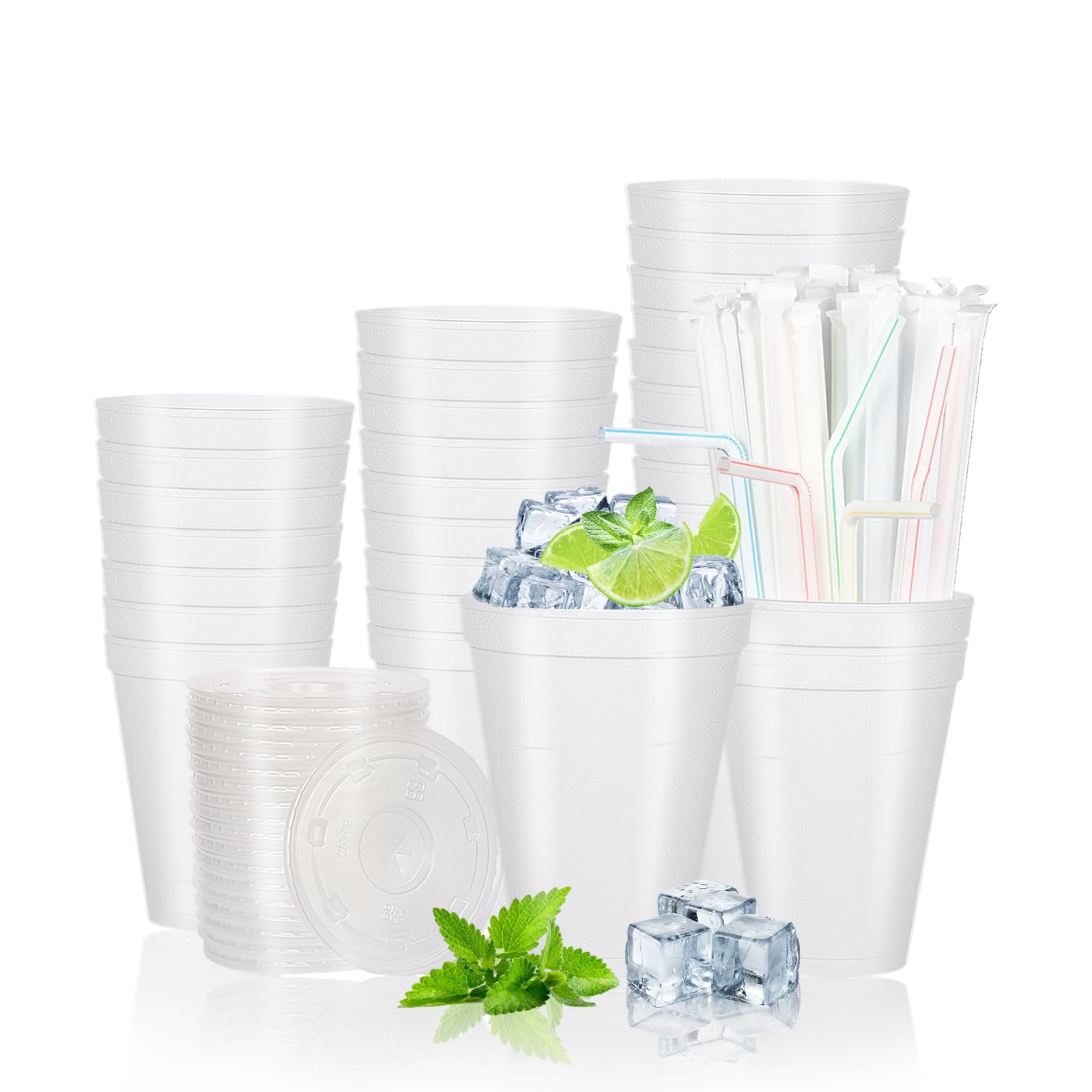 Amazon.com: RIKICACA 12 Oz Styrofoam Cups with Lids and Drinking Straws ...