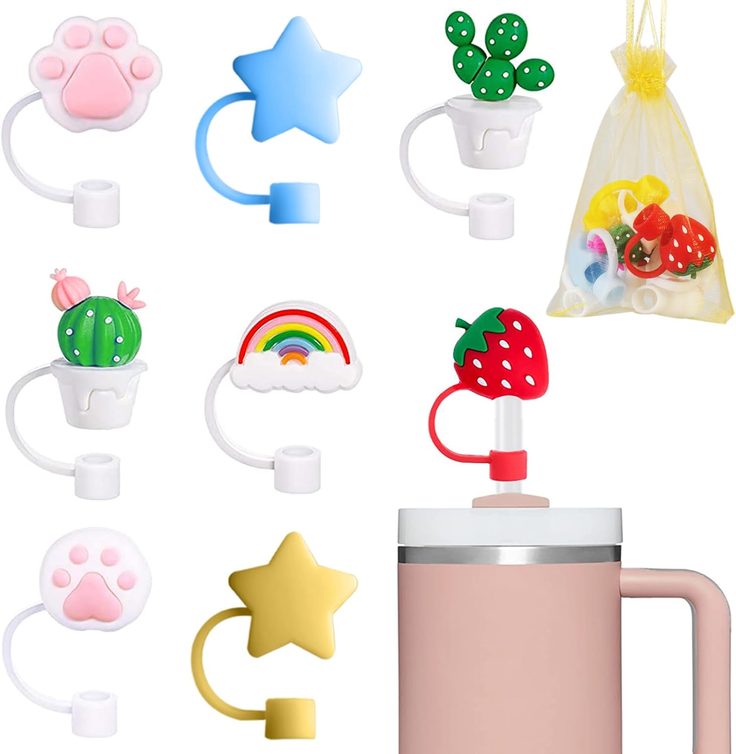 Amazon.com: 8Pcs Straw Cover Compatible with Stanley - Straw Covers for ...