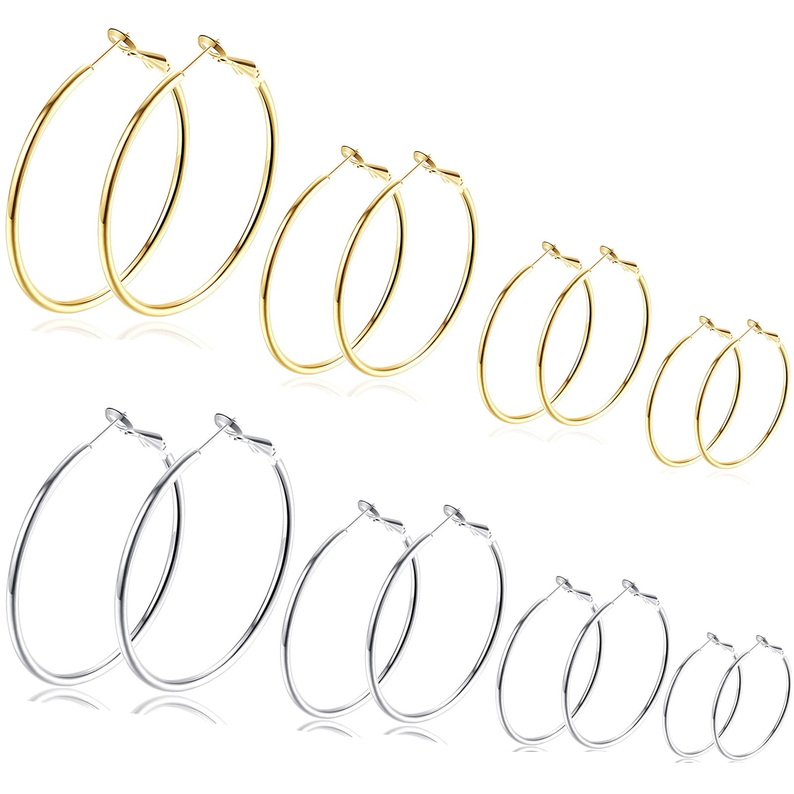 Amazon.com: Silver Gold Hoop Earrings for Women,Thin 14K Gold Hoops Set ...