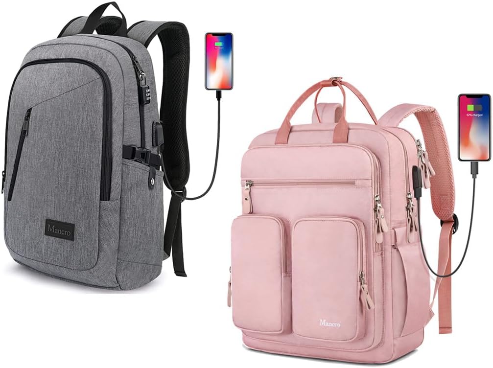 Amazon.com: Mancro Travel Laptop Backpack with USB Charging Port, 15.6 ...