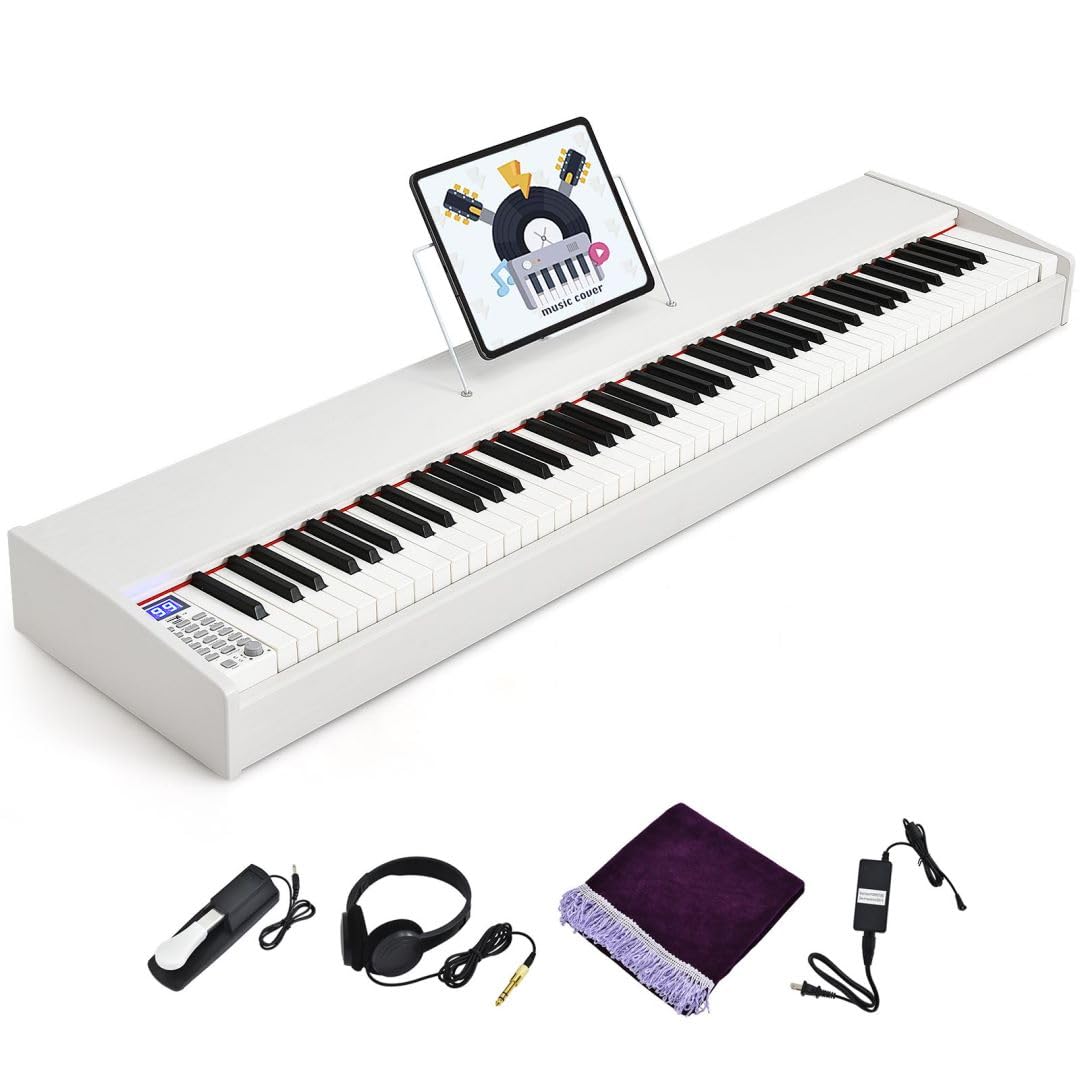 COSTWAY 88-Key Digital Piano Keyboard, Full Size Weighted Keyboards ...