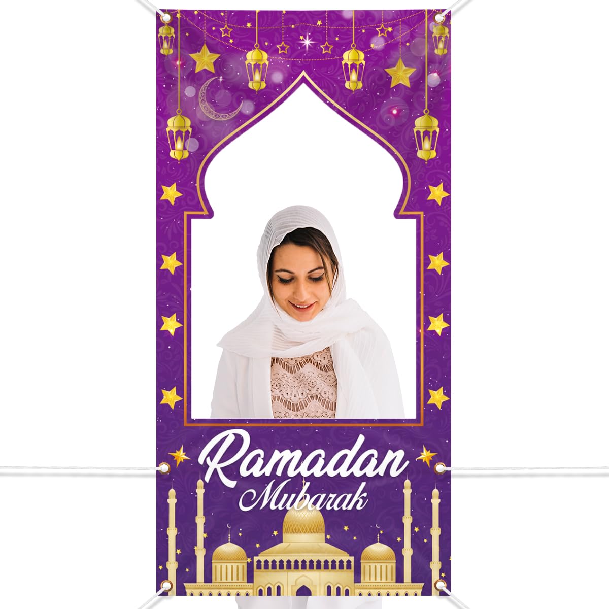 Ramadan Mubarak Photo Booth Frame Banner, Large Fabric Muslim Ramadan ...