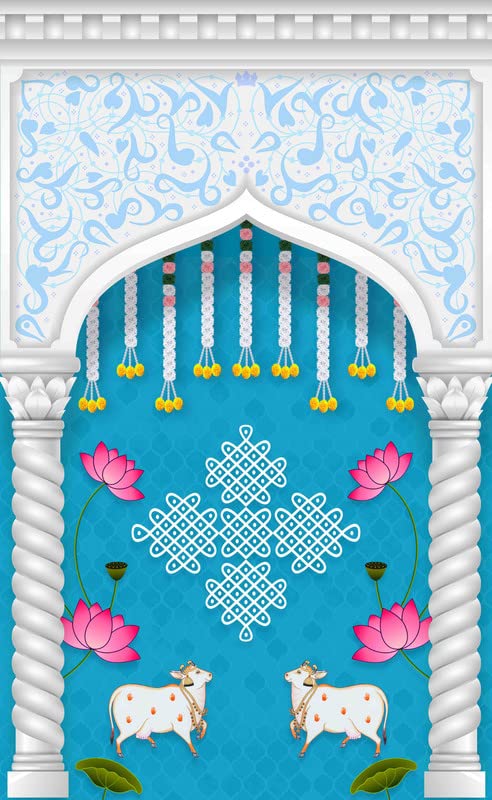 Dhara Creation Store 2 Dhenu with Flowers Backdrop Cloth for Pooja ...