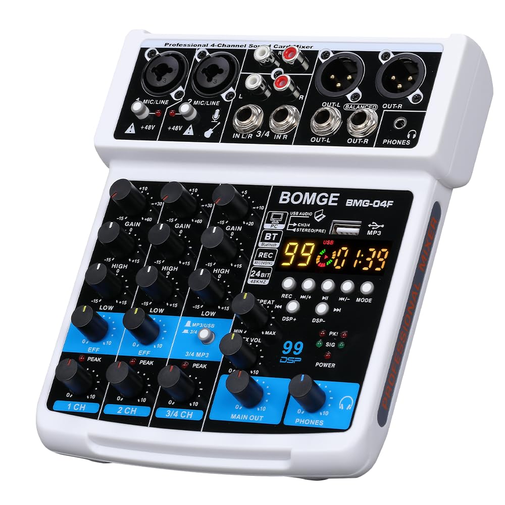 BOMGE-04F 4 channel dj audio sound mixer with MP3/USB Bluetooth, stereo ...
