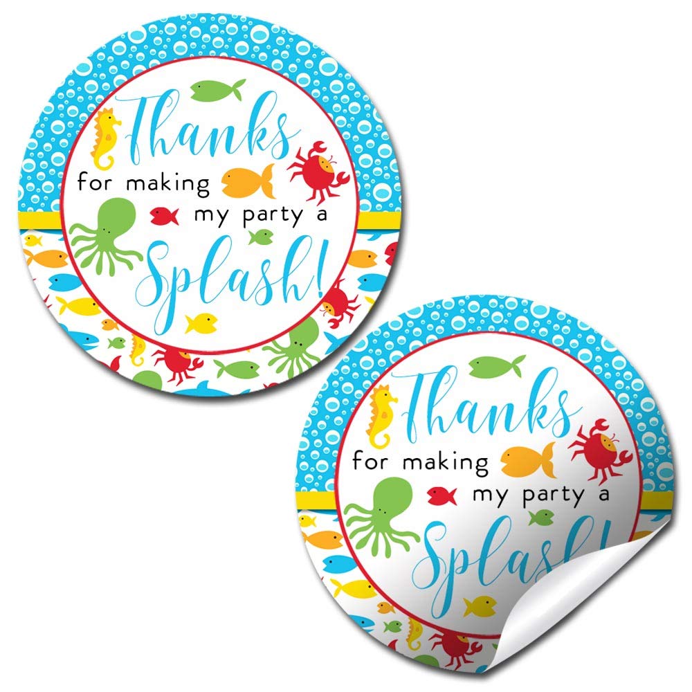 Aquatic Under The Sea Birthday Thank You Sticker Labels Kids ...