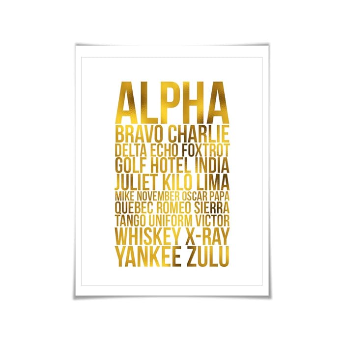 Buy Alpha Bravo Charlie Gold Foil Art Print. 7 Foil Colours/3 Sizes ...