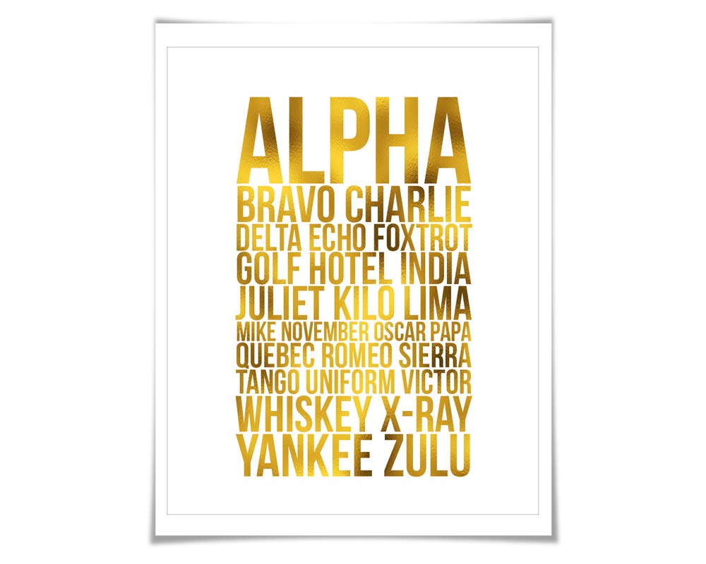 Buy Alpha Bravo Charlie Gold Foil Art Print. 7 Foil Colours/3 Sizes ...