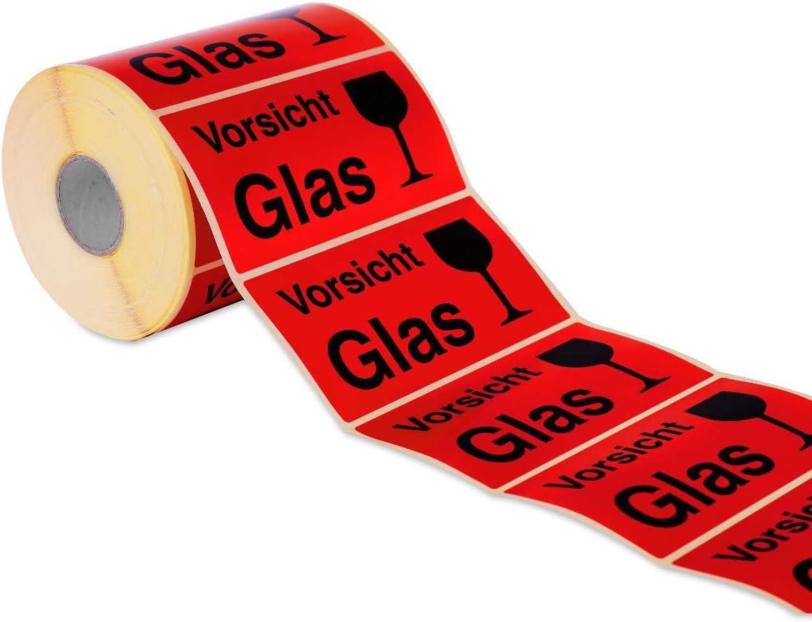 PROLAC – 1000x „VORSICHT GLAS“ Warnhinweis Aufkleber (Warnaufkleber ...
