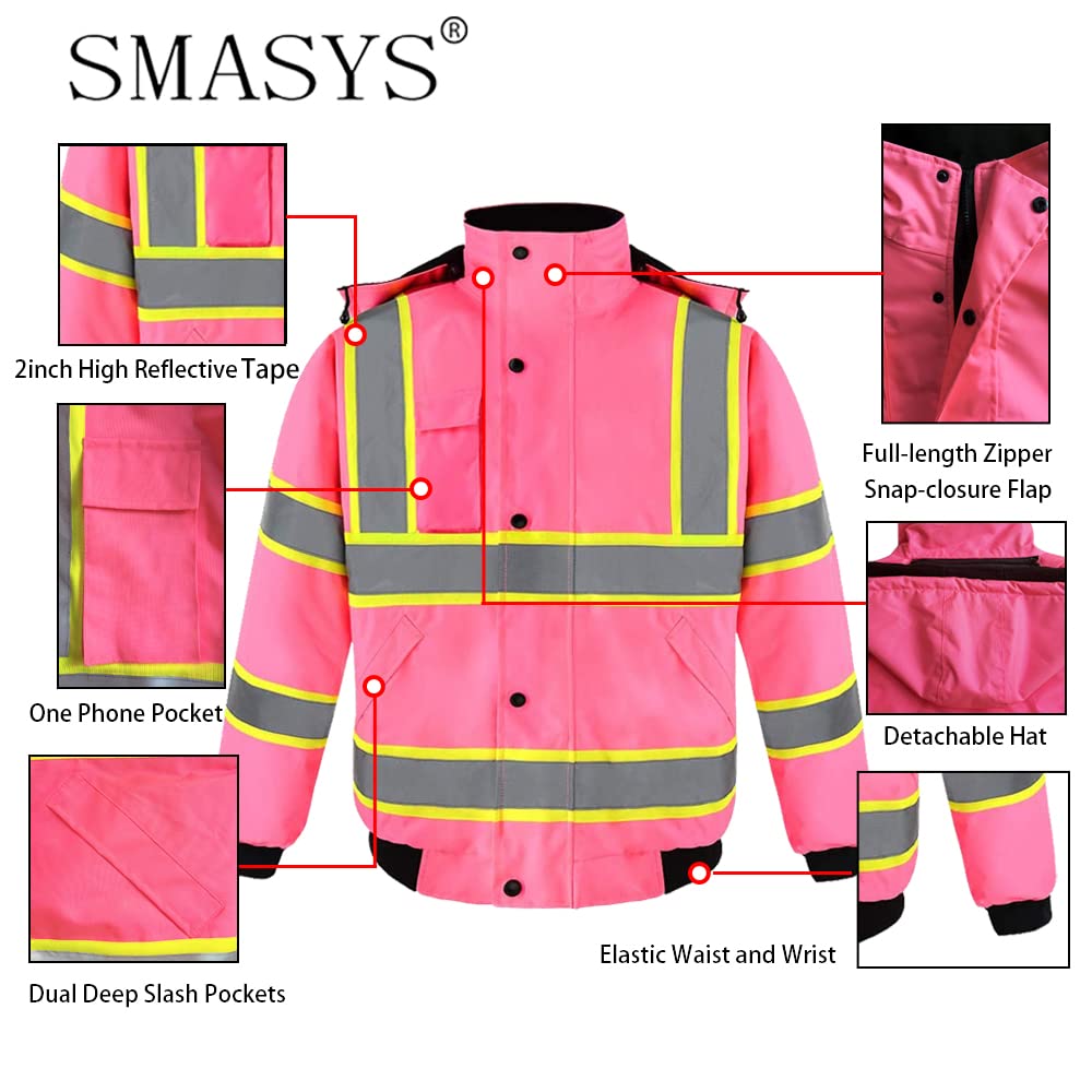 SMASYS Safety Bomber Jacket for Men ANSI Class 3 High Visibility ...