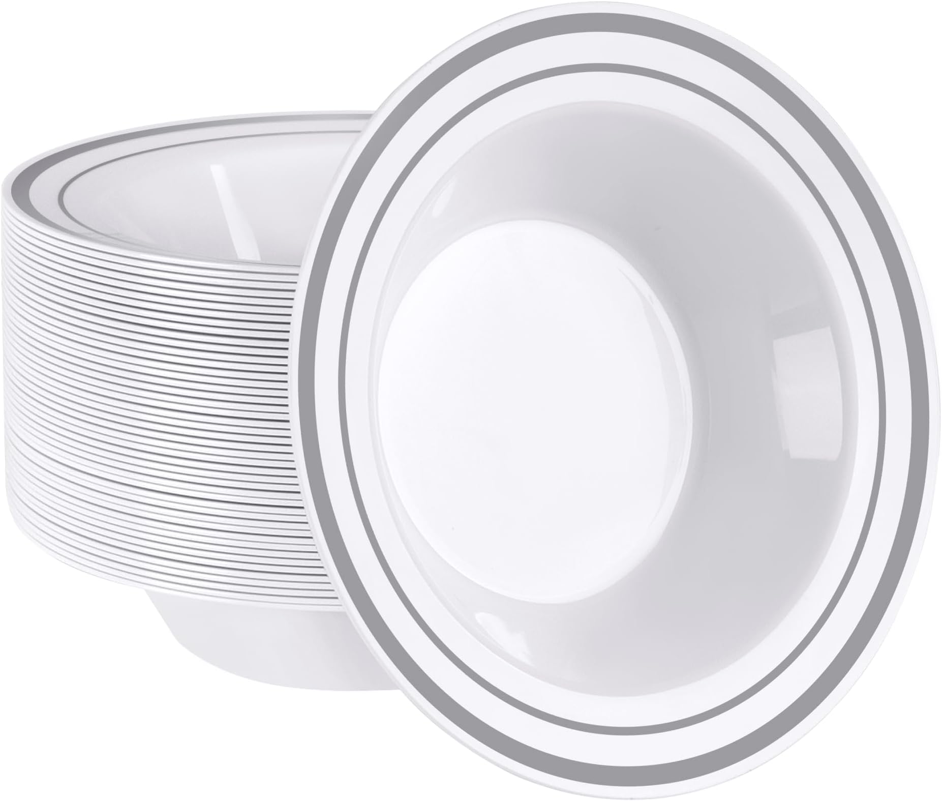 Amazon.com: Silver Solid Color Premium Heavy Weight Plastic Soup Bowl ...