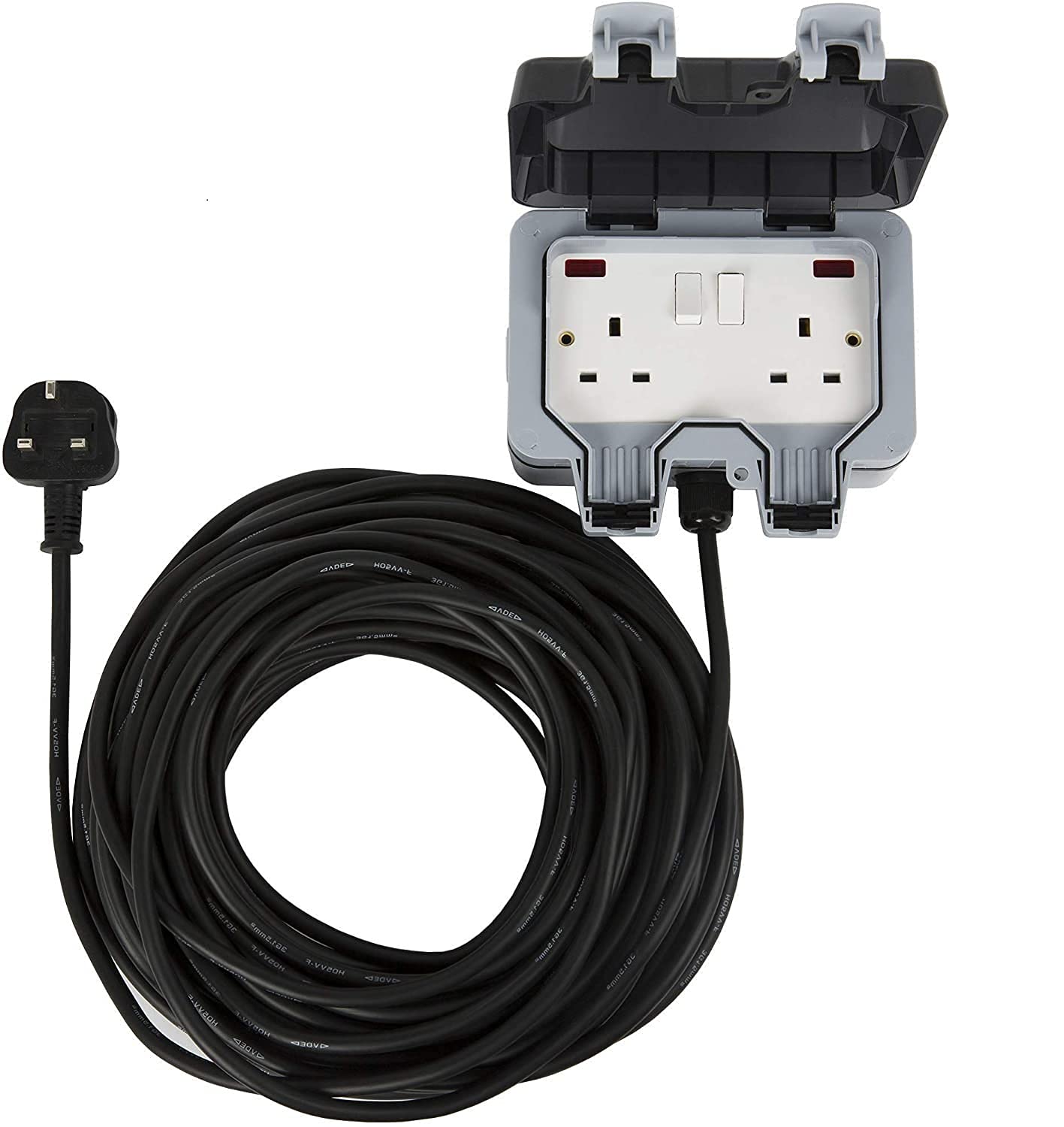 10M 2 Gang IP66 Waterproof Outdoor 2 Way Extension Lead Socket with ...