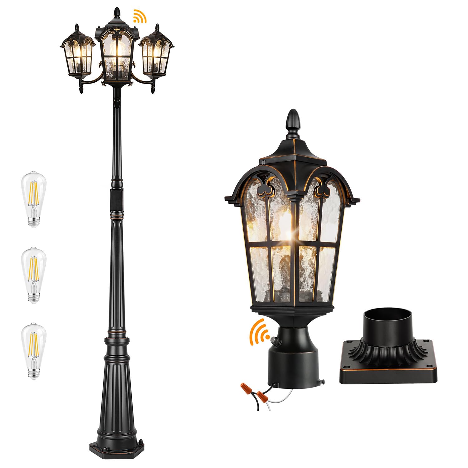 PARTPHONER Black Roman Outdoor Post Light and Outdoor Lamp Post ...