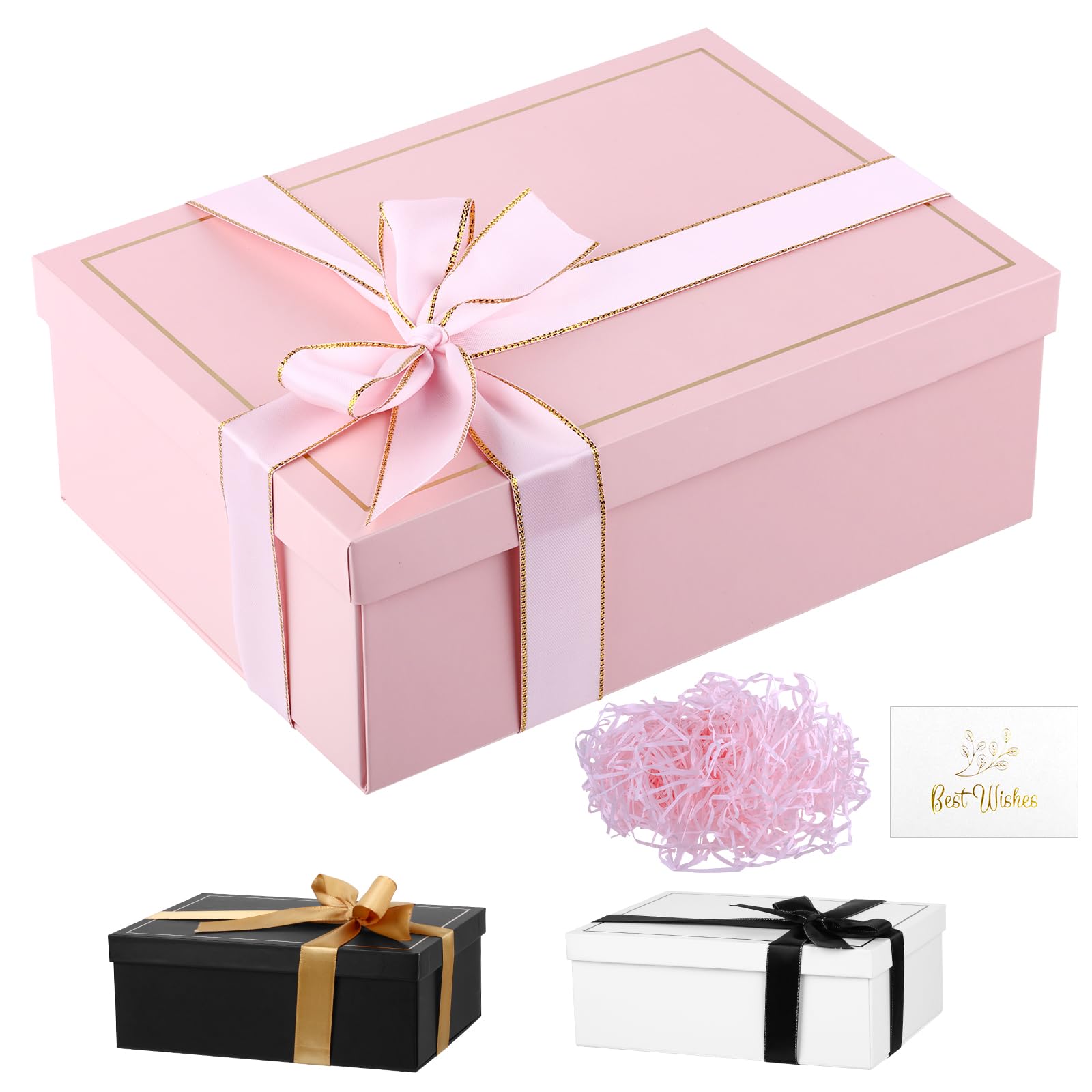 Pink Gift Box,Medium Gift Box with Lids Ribbon Greeting Card Shredded ...