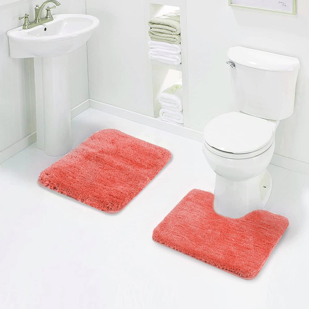 Amazon.com: Walensee Shaggy 2 Piece Bath Rug Sets (Living Coral) 20 x ...