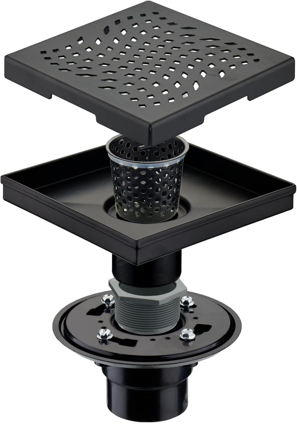 Square Shower Drain 4-1/4" with Black Matte Strainer and Hair Catcher ...