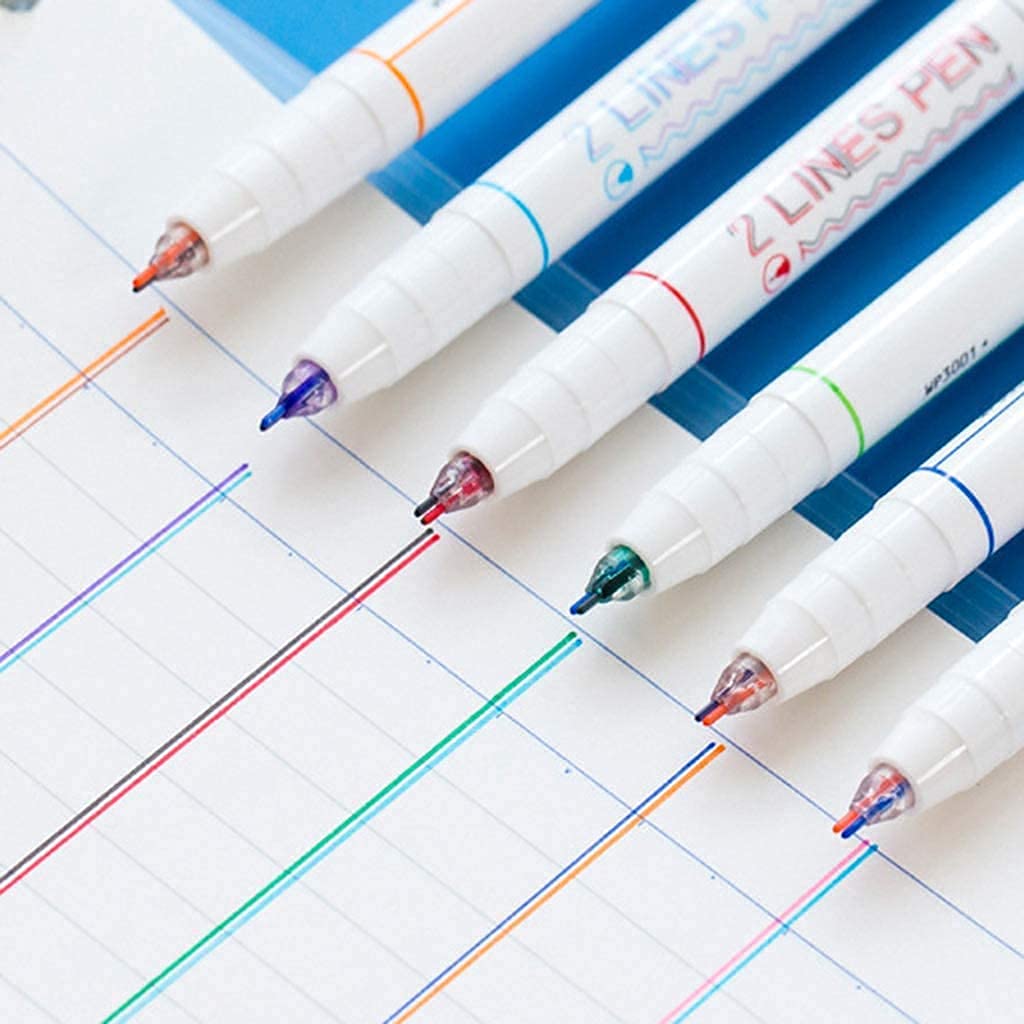 RECLUSE 6 Pcs 2 Line Gel Pen Marker, colourful hand lettering pen with ...