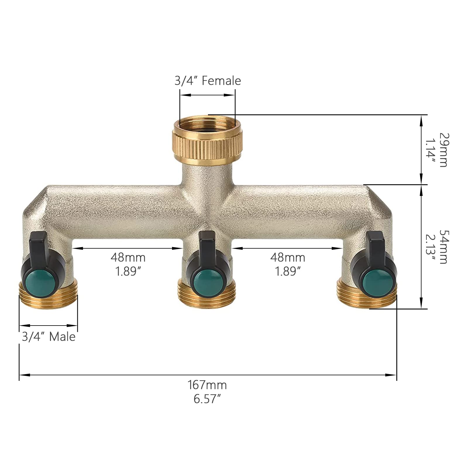 Cossteo 3/4 Inch 3 Way Brass Tap Splitter, Hose Tap Splitter Connection ...