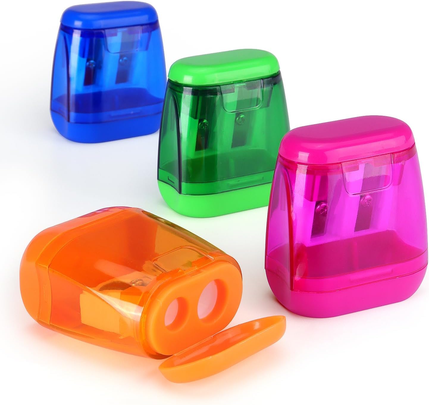 4 Pcs Pencil Sharpener, Dual Holes Sharpener with Lid for Kids Colored ...
