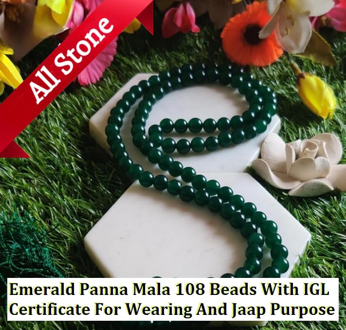 Buy All Stone Green Emerald Stone Mala Real Panna Mala 108 Beads ...