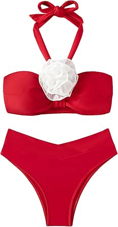 Amazon.com: OYOANGLE Women's 2 Piece Bikini Sets Floral Appliques ...