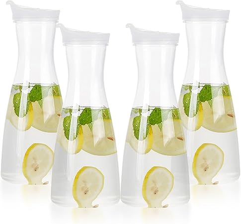 CheeseandU Set of 4 Water Carafe with Lid Glass Carafe Pitchers Juice ...