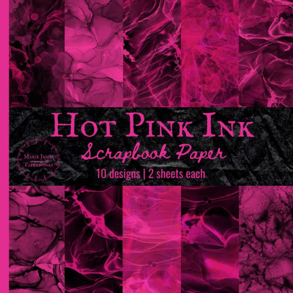 Hot Pink Ink Scrapbook Paper, Bright Pink and Black Alcohol Ink ...