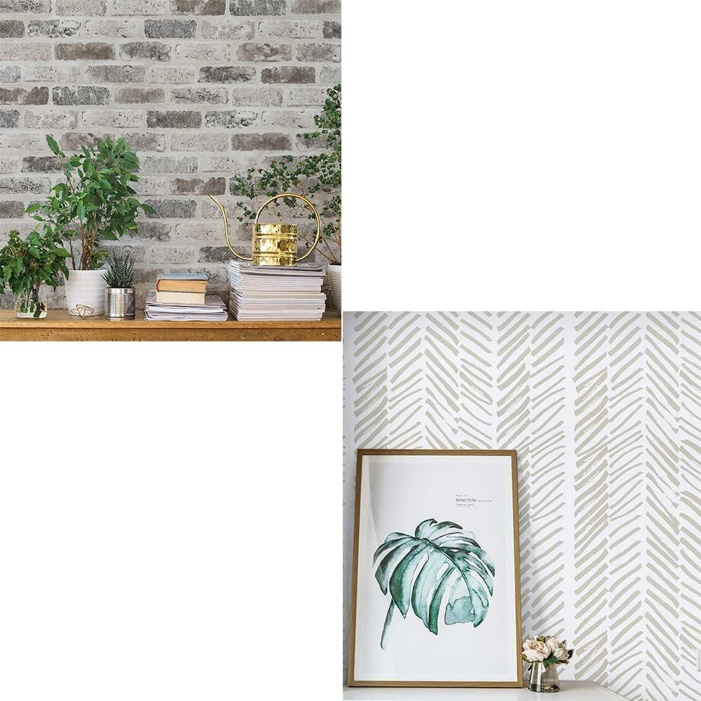 Guvana Brick Wallpaper Brown and White Peel and Stick Wallpaper Striped ...