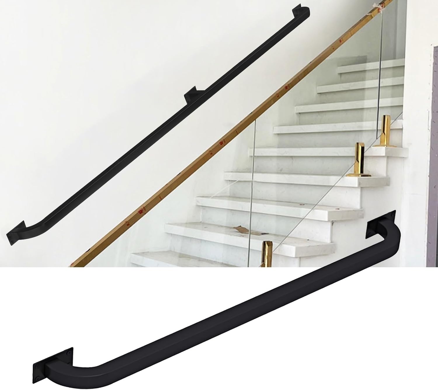 Liyadolaam Staircase Handrail Banister Rail Kit, Black Square Pipe ...