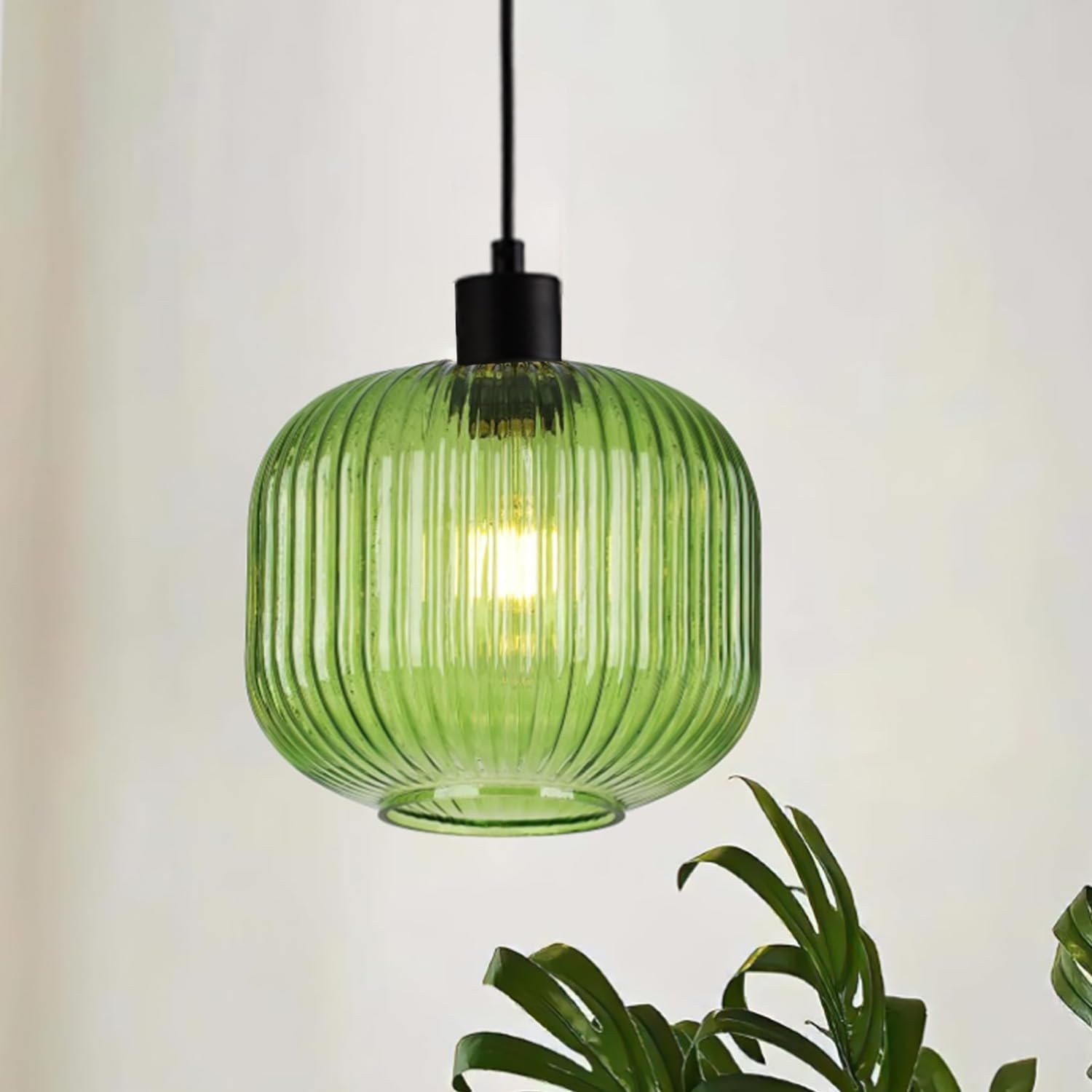 JUJUNICK 7.87 Inch Green Glass Pendant Light Fixtures Modern Creative ...