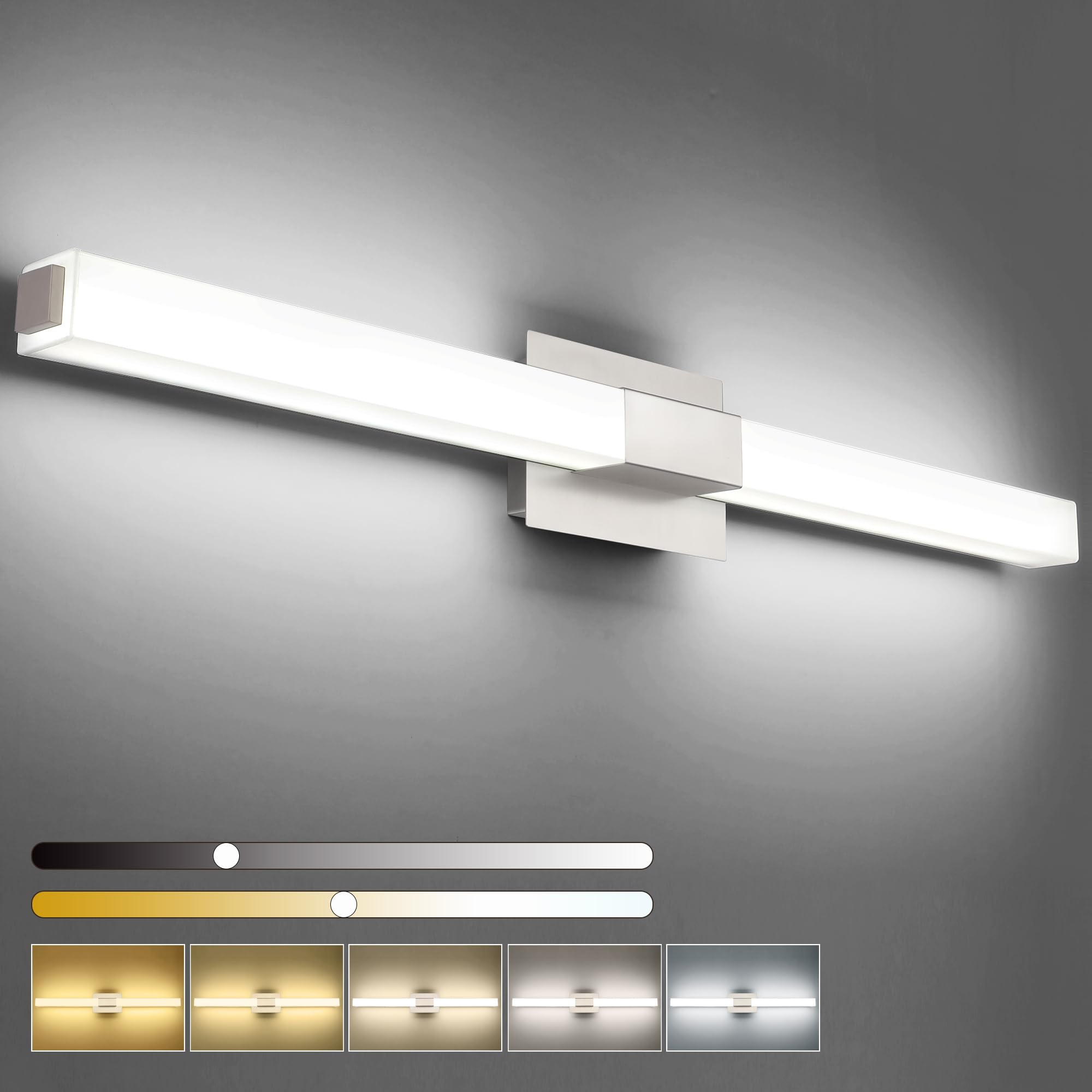 ZUZITO 40in Bathroom Vanity Light Brushed Nickel, Modern LED Bathroom ...