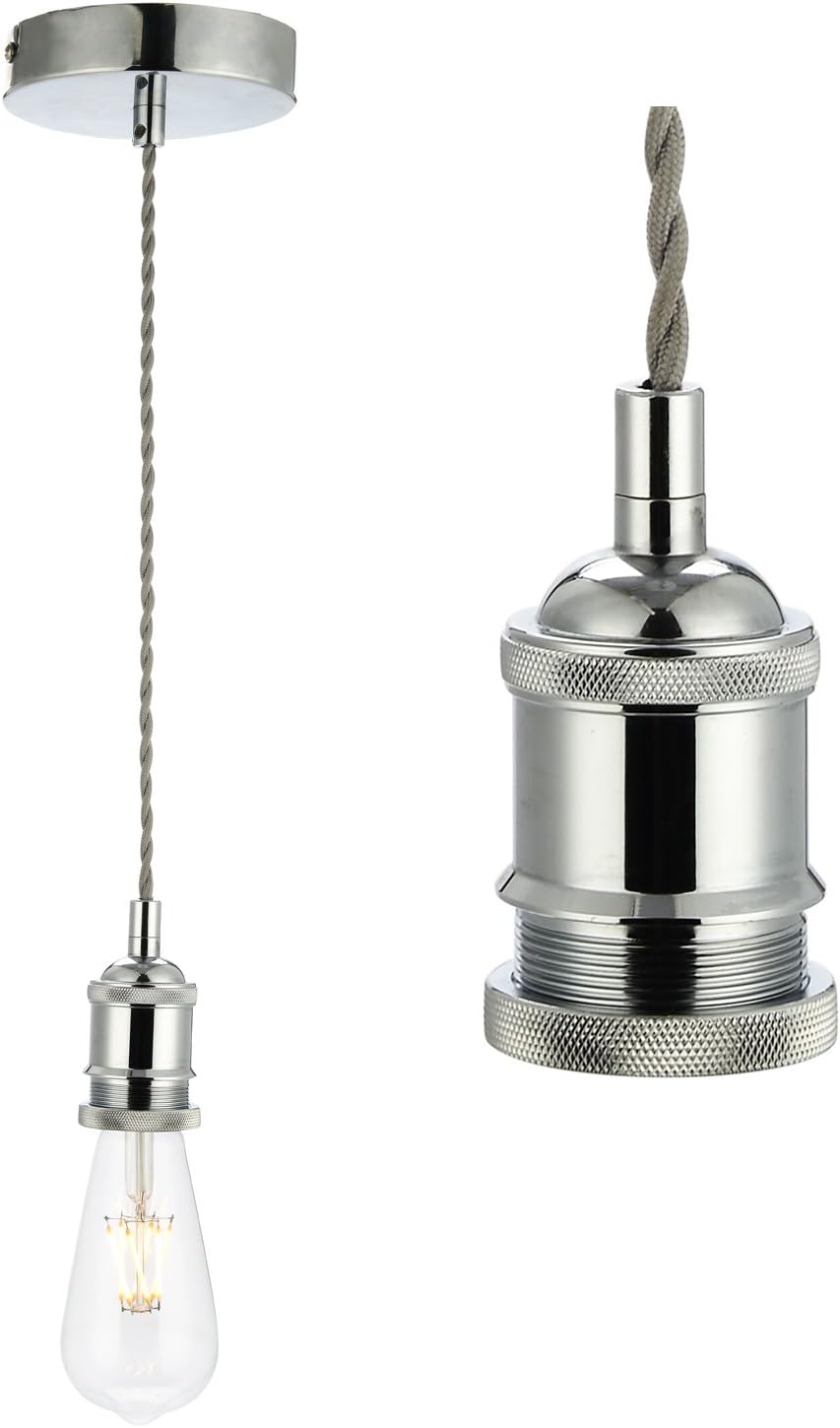 Silver Chrome Ceiling Pendant Light Fitting, Twisted Braided Flex,E27 ...