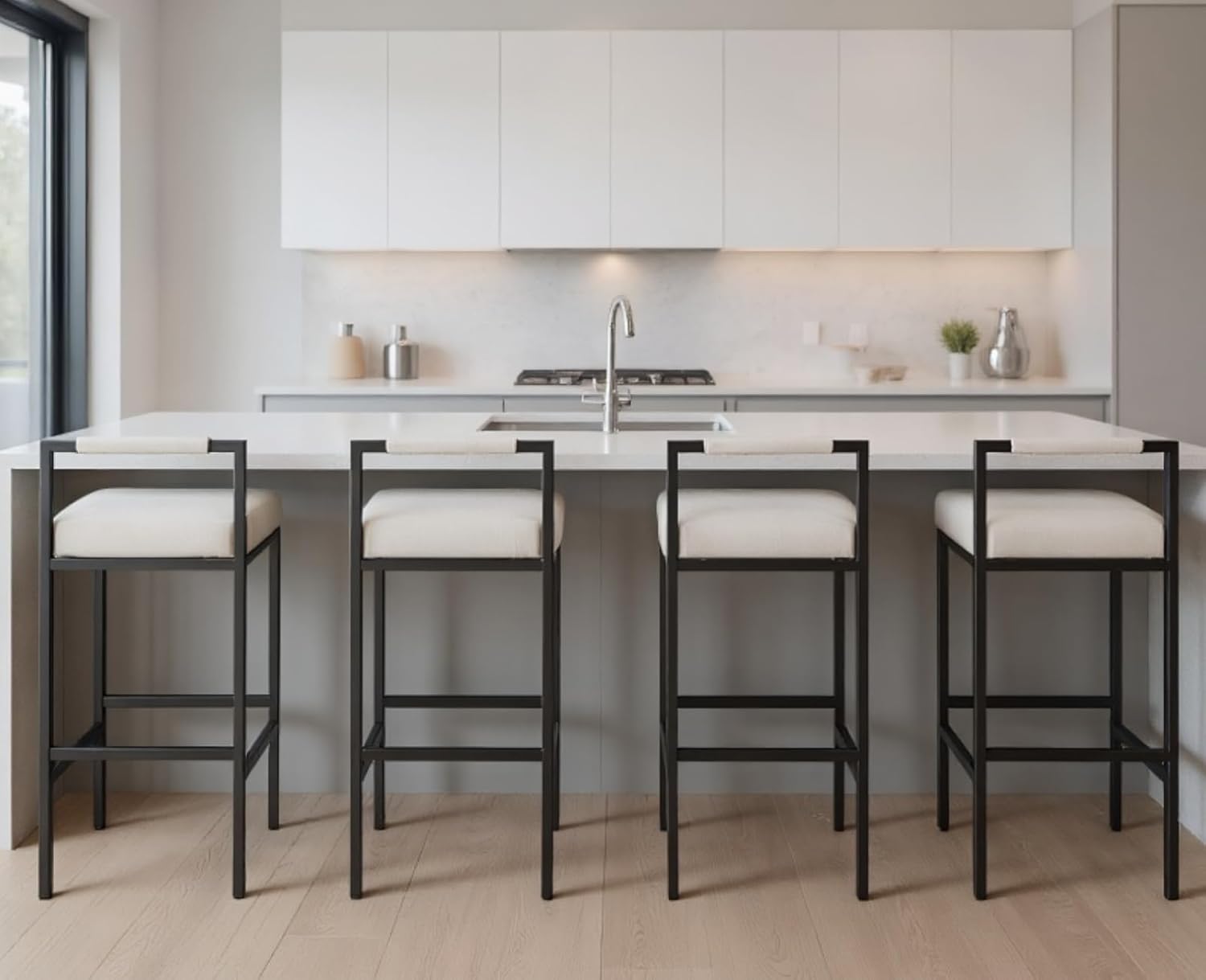 Amazon.com: CIMOTA White Modern Bar Stools Set of 4 with Low Back ...