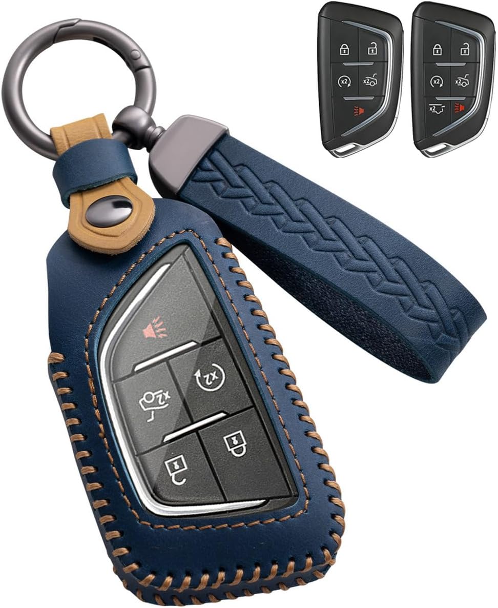 Amazon.com: YINEOR for Cadillac Key Fob Cover Leather Car Key Case ...