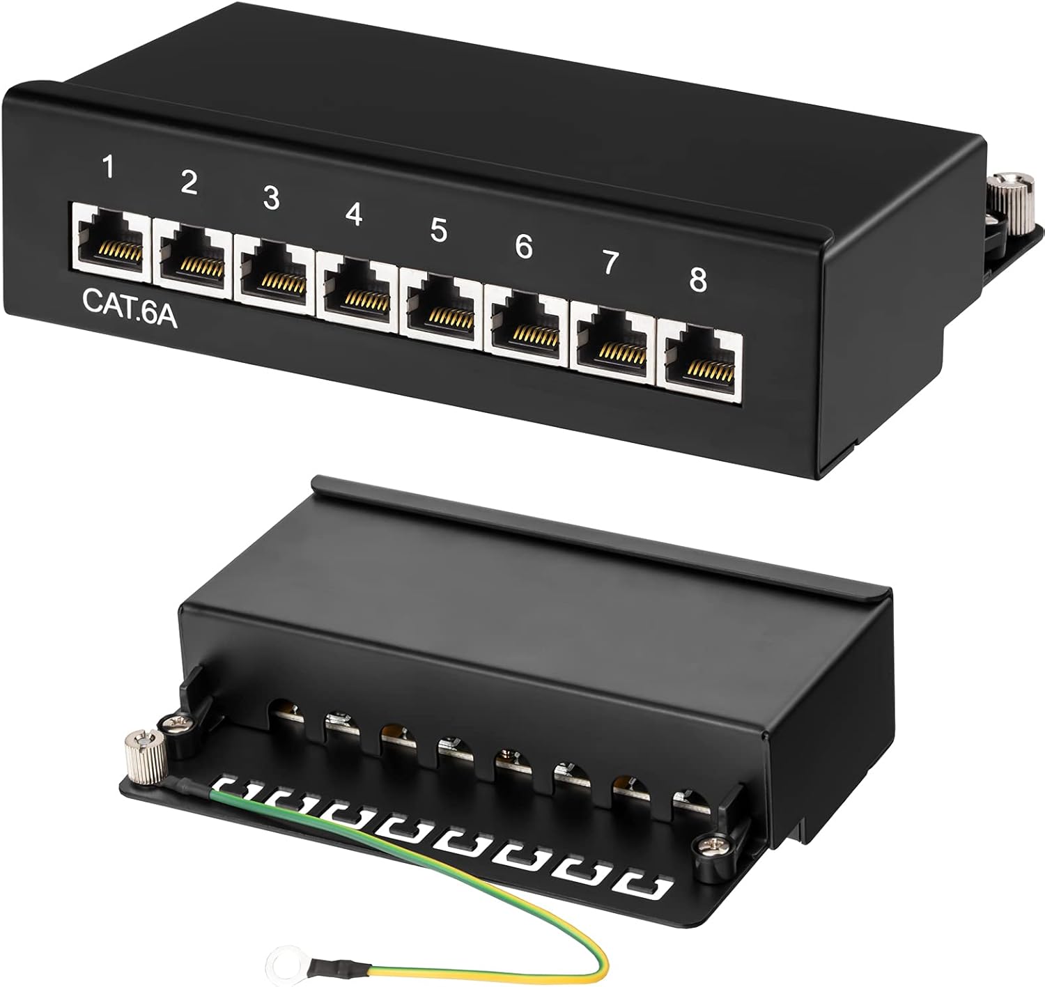 HB-DIGITAL 8-Port Cat 6a LSA Patch Panel, shielded, black distribution ...