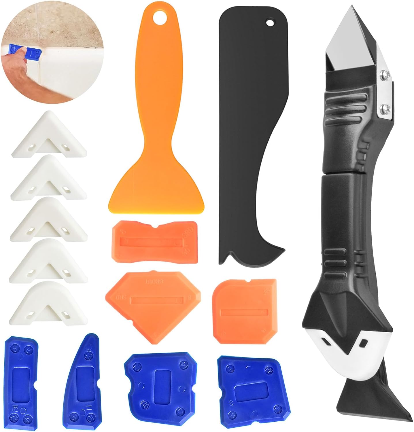 Silicone Caulking Tools Set 9 pcs Caulk Finishing Tool and 3 in 1 Multi ...