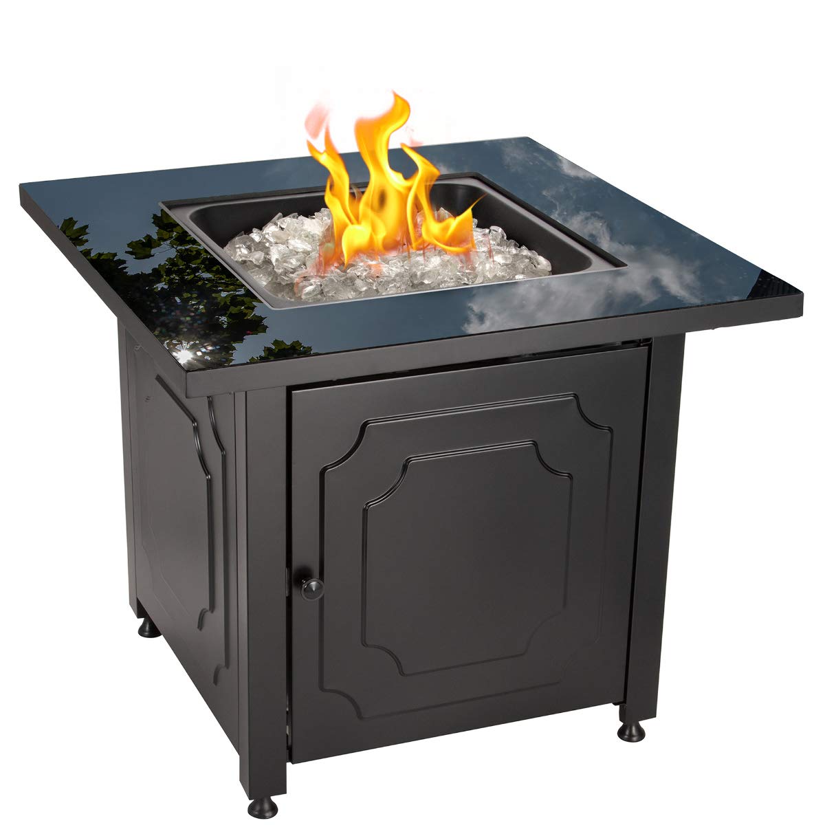 Blue Rhino Outdoor Propane Gas Fire Pit with Black Glass Top and White ...