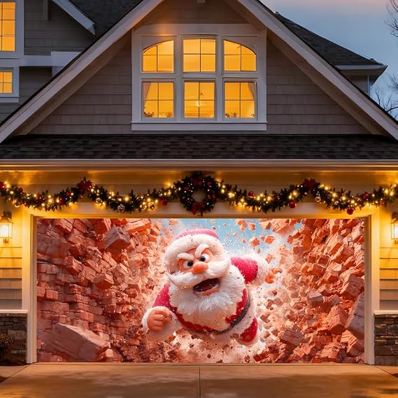 Amazon.com: Christmas Garage Door Cover Large Outdoor – Angry Santa ...