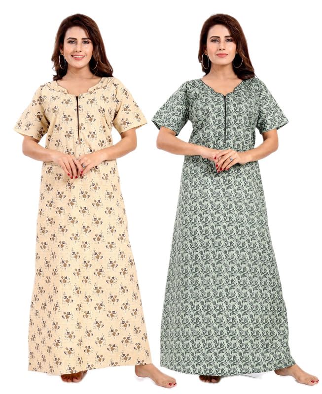 Buy Ankona Mix Cotton Nighty Combo with Zip on Neck| Cotton Nighty ...