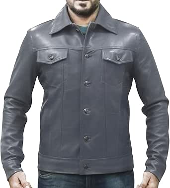 Rising Bloom Mens Vintage Style Trucker Leather Jacket Lambskin Classic ...