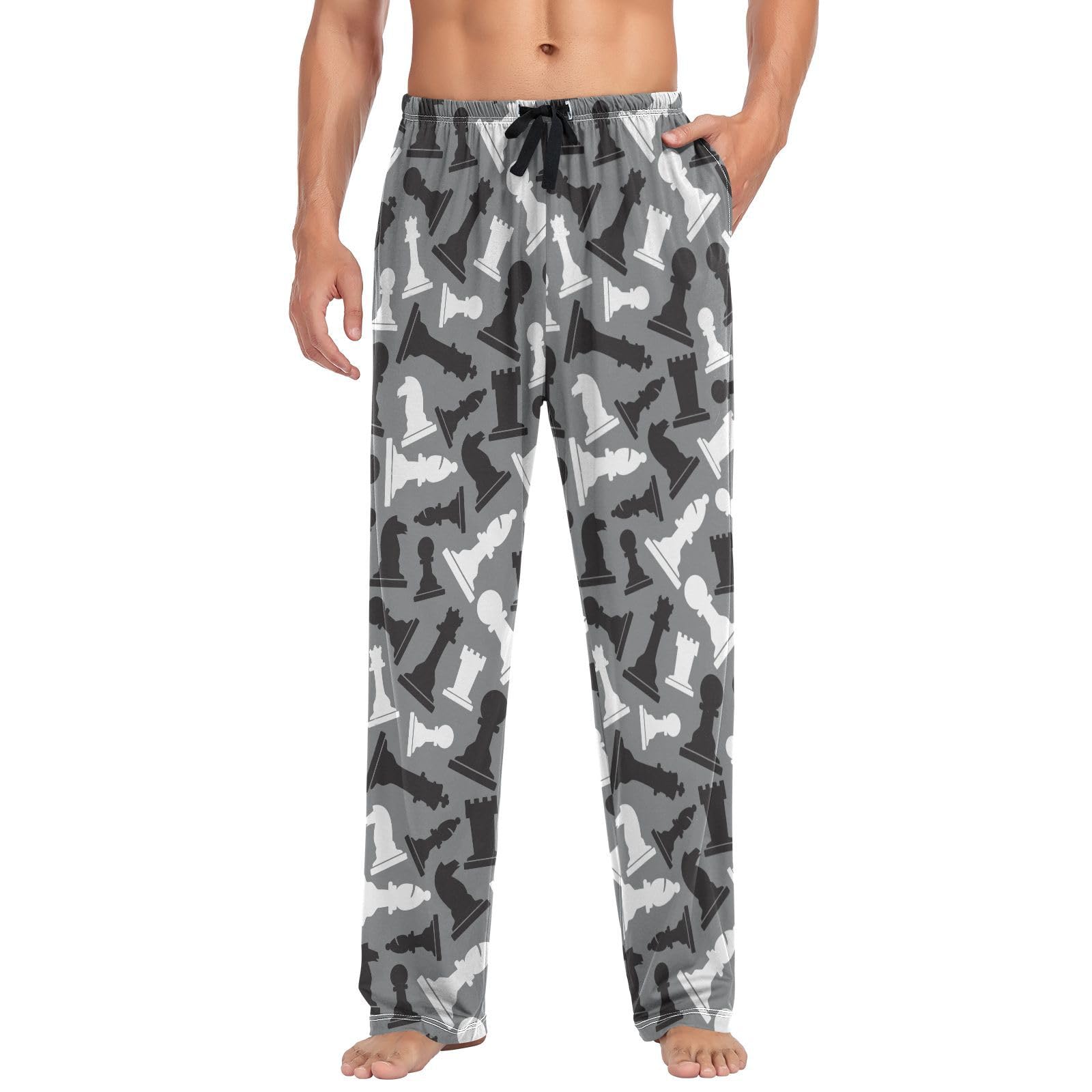 Amazon.com: Black White Chess Pieces Gray Mens Pajama Pants Lounge Men ...