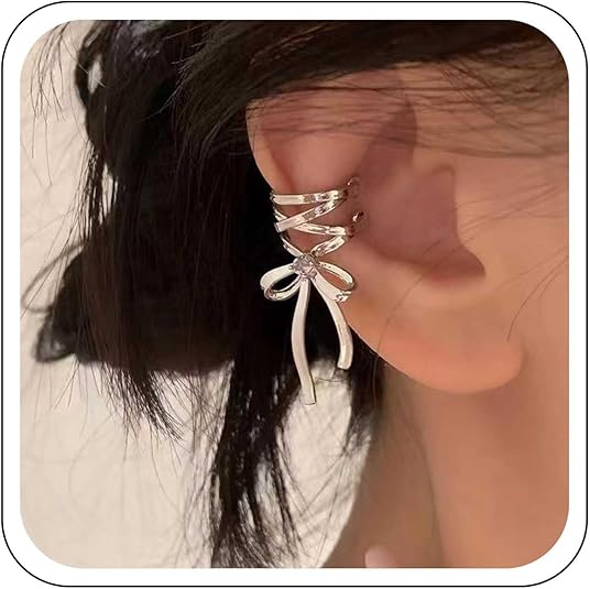 Amazon.com: Aivacai Funky Bow Ear Cuff Earrings for Women Silver ...