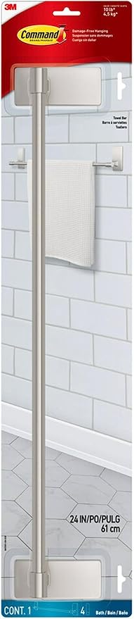 Command Bath Satin Nickel Towel Bar with Water Resistant Command Strips ...