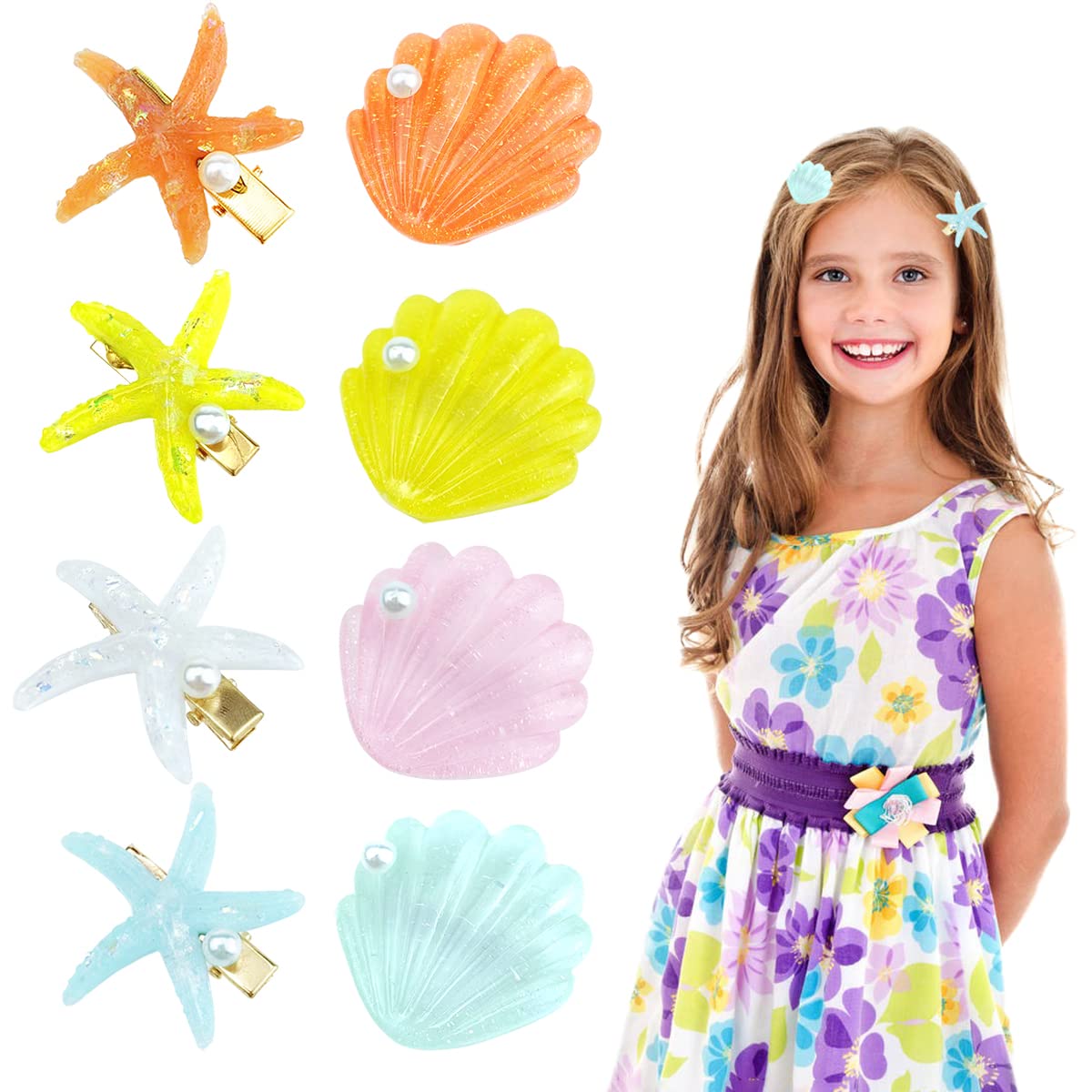 Amazon.com : 8 PACK Starfish Hair Clip Sea Shell Hair Clips Beach Hair ...