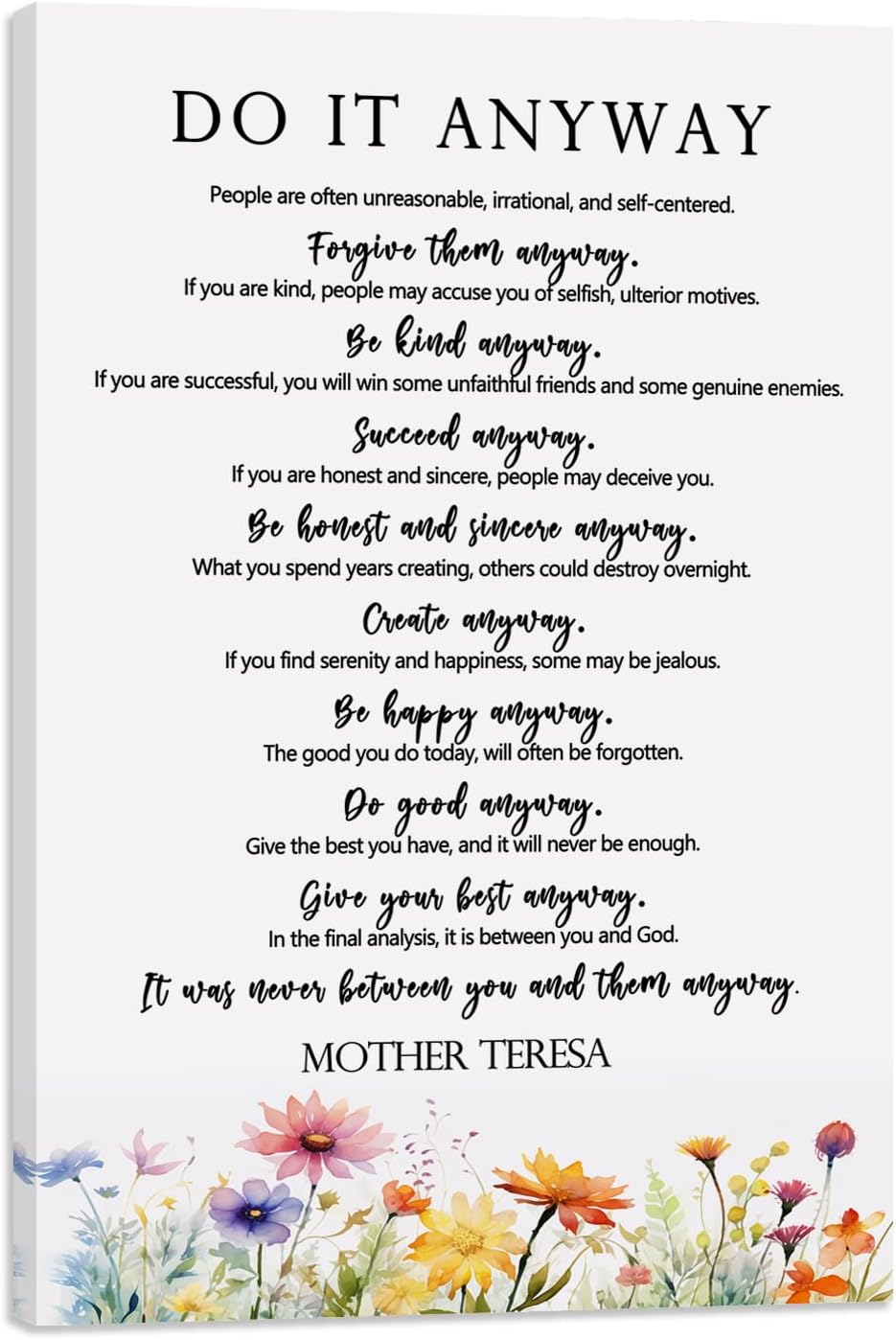 Amazon.com: FOSULA Do It Anyway Canvas Print, Mother Teresa Poem Wall ...