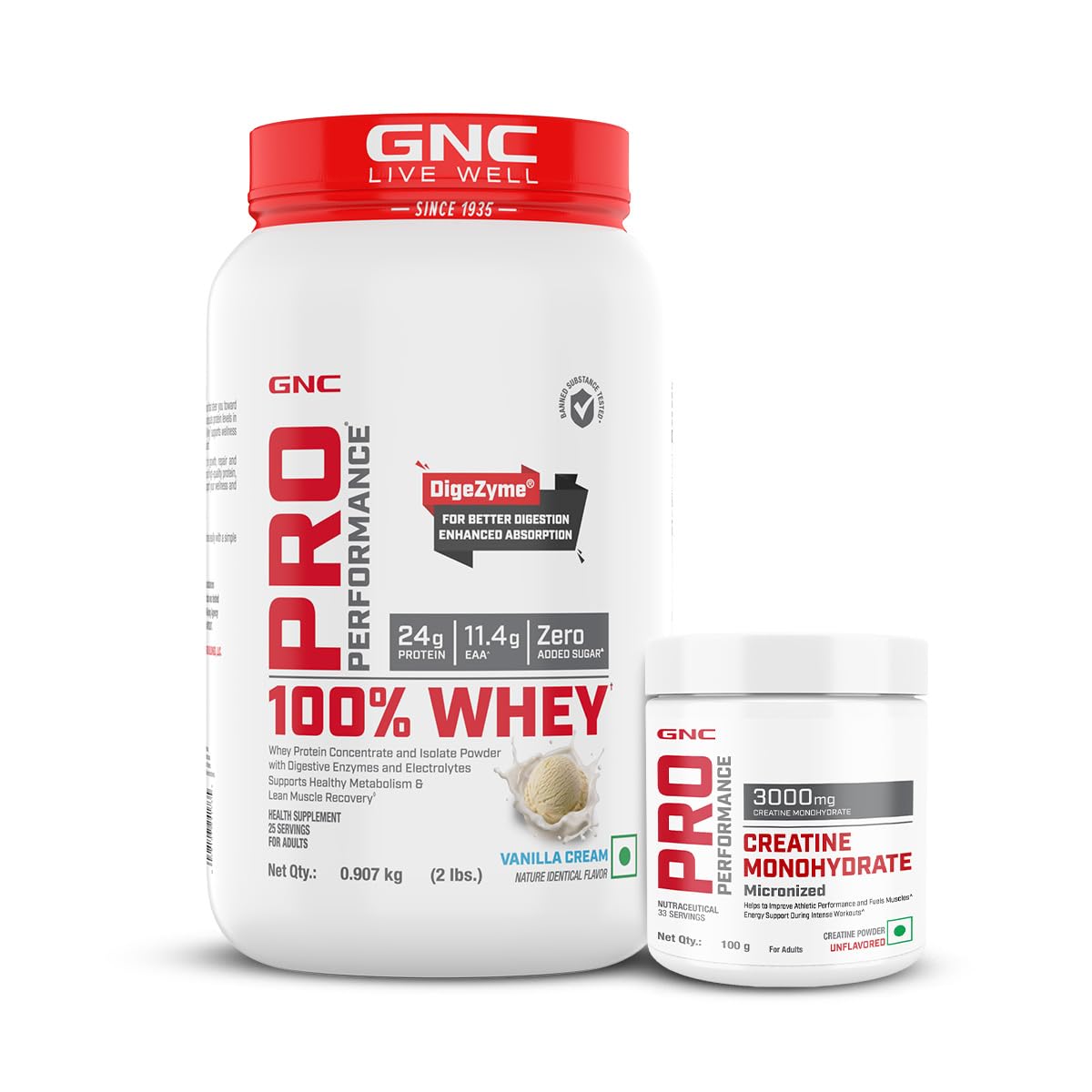 GNC Pro Performance 100% Whey + Creatine Monohydrate Combo (Vanilla Ice ...