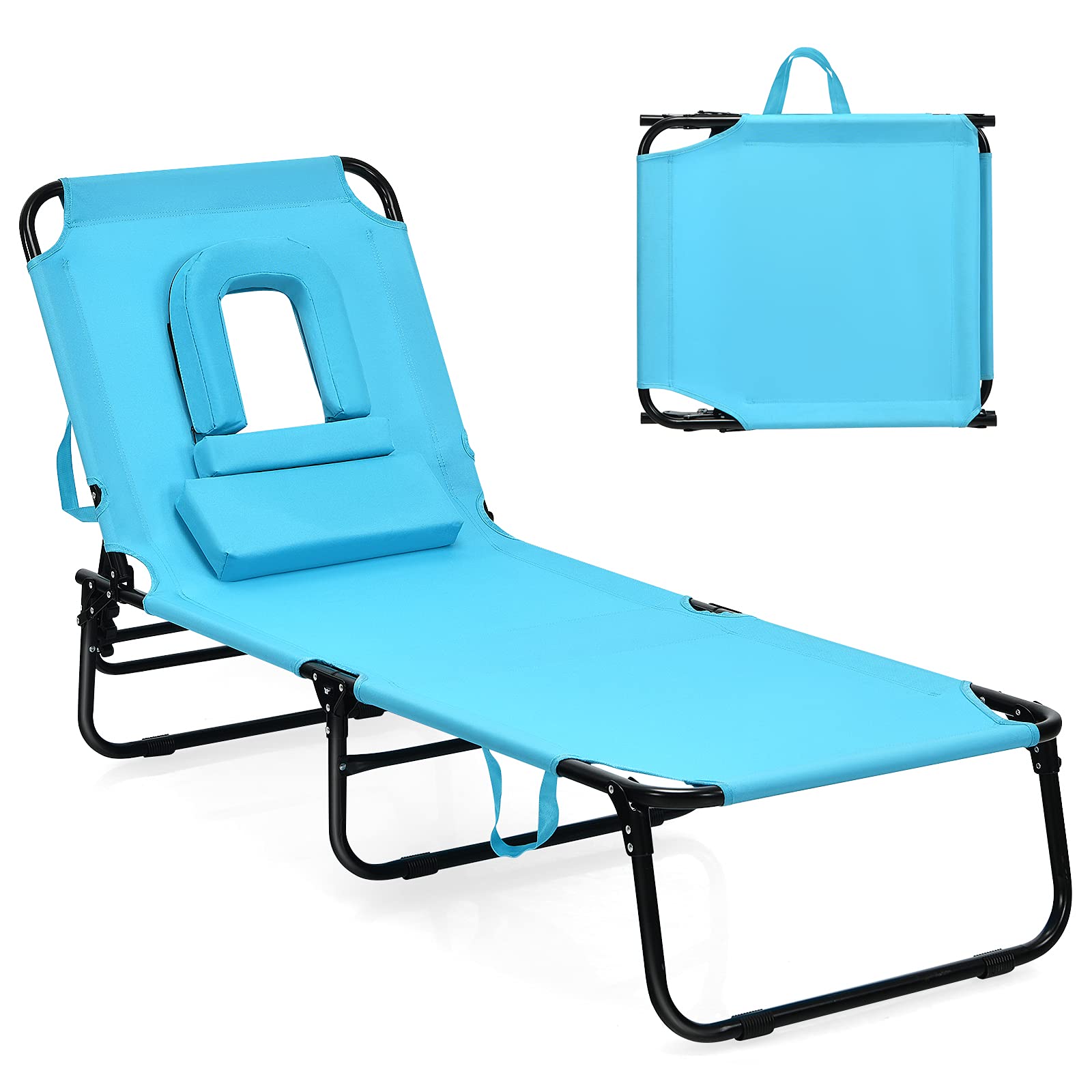 Amazon.com: COSTWAY Beach Chaise Lounge Chair with Face Hole, Pillows ...