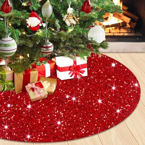 Amazon.com: WUPIOS Red Tree Skirt Christmas Sequin Tree Skirt 21 Inches ...