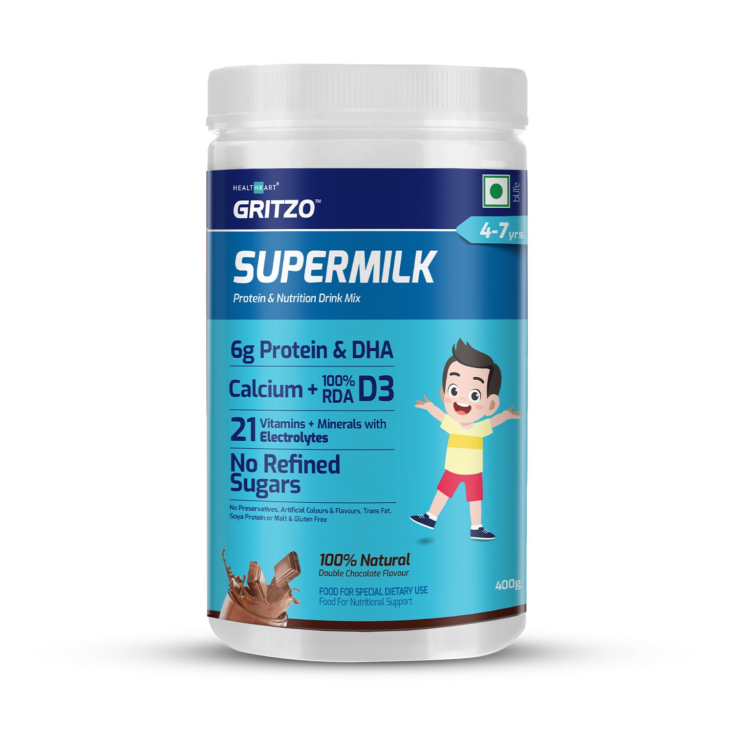 Buy Gritzo SuperMilk 4-7y (Active Kids), Drink for Kids, High Protein ...