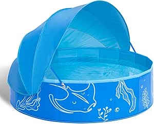 Foldable Kiddie Pool with Canopy: 47in Baby Pool and Beach Tent for ...